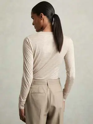 REISS Evelyn Lyocell-wool Marled V-neck Top