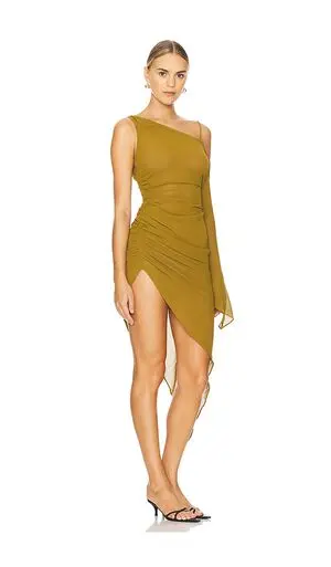 H:OURS Rei Asymmetrical Ruched Midi Dress