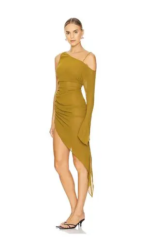 H:OURS Rei Asymmetrical Ruched Midi Dress