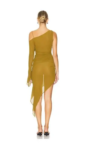 H:OURS Rei Asymmetrical Ruched Midi Dress