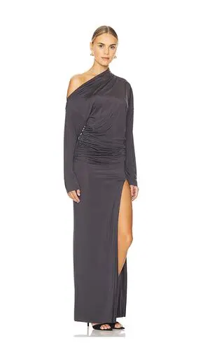 green emerald velvet dress Saywell Off The Shoulder Maxi Dress Charcoal