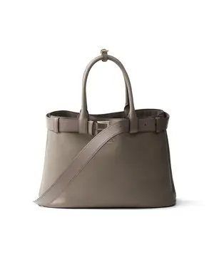 Prada Buckle Leather Handbag - Grey
