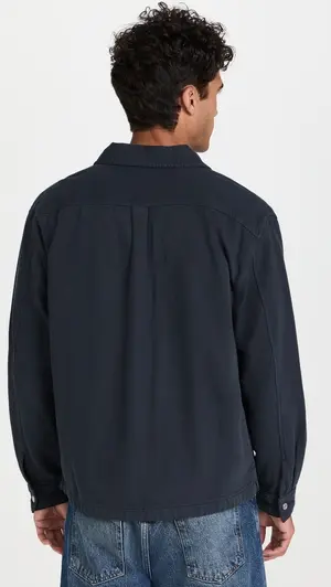 FRAME Textured Terry Double Pocket Relaxed Shirt - Navy