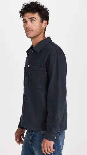 FRAME Textured Terry Double Pocket Relaxed Shirt - Navy