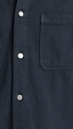 FRAME Textured Terry Double Pocket Relaxed Shirt - Navy