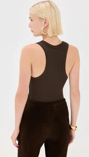 Sprwmn Ribbed Fitted Scooped Tank - Americano