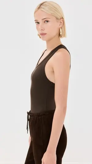 Sprwmn Ribbed Fitted Scooped Tank - Americano
