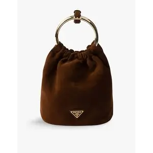 Prada Suede Bucket Bag With Brand Plaque