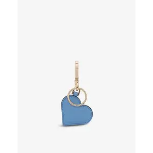Smythson Panama Heart Crossgrain Leather Keyring - Nile Blue