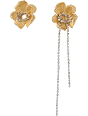 Maje Flower Rhinestone Asymmetrical Earrings - Gold