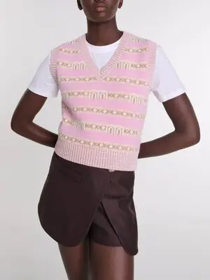 Maje Sleeveless Jacquard V-neck Jumper