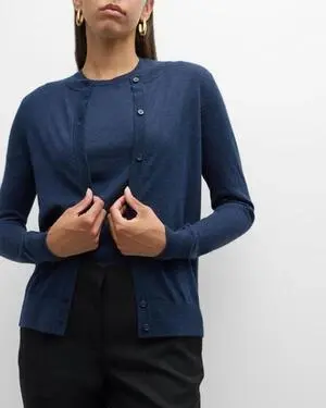 Neiman Marcus Crewneck Cardigan - Navy