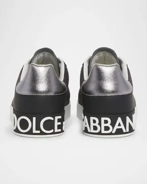Dolce & Gabbana Calfskin Portofino Low-top Sneakers - Black Silver