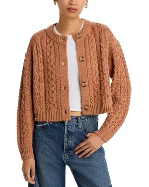 Aqua Cable Knit Cardigan Sweater - Mocha Mousse