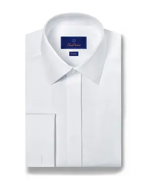 David Donahue Trim Fit French Cuff Covered Placket Formal Shirt - White