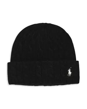 Ralph Lauren Classic Cable Cuff Wool & Cashmere Hat - Polo Black
