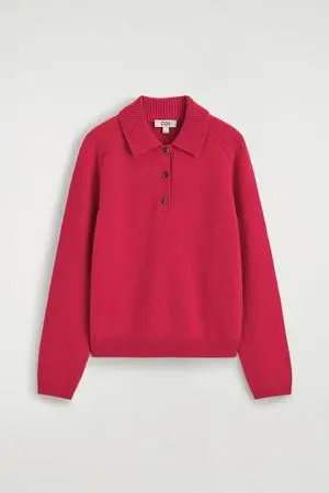 Cos Merino Wool Polo Shirt Red