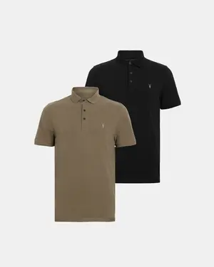 ALLSAINTS Reform Short Sleeve Polo Shirts 2 Pack Black/cage Brown