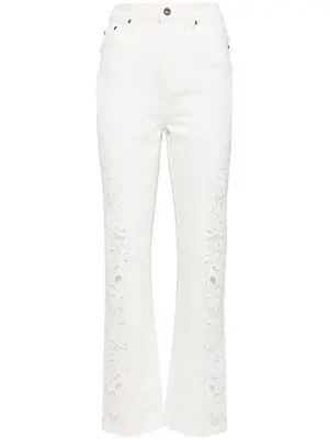 SELF-PORTRAIT Embroidered Cotton Straight Leg Jeans