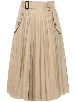 Sacai Plissé Midi Skirt - Neutrals