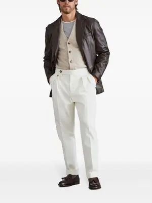 Brunello Cucinelli Pressed-crease Tapered Trousers - White