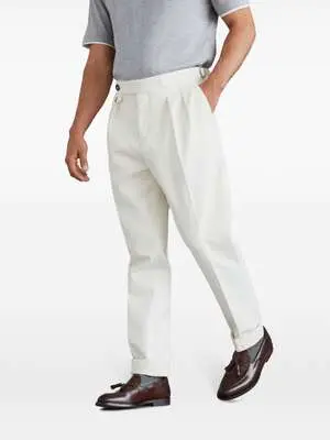 Brunello Cucinelli Pressed-crease Tapered Trousers - White