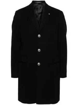 Tagliatore Brooch-detail Virgin Wool-cashmere Coat - Black