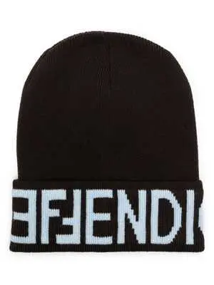 Fendi Ff-motif Turn-up Brim Beanie - Brown