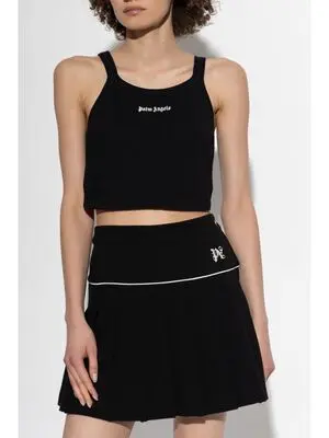 Palm Angels Logo-embroidered Ribbed Tank Top - Black