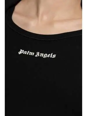 Palm Angels Logo-embroidered Ribbed Tank Top - Black