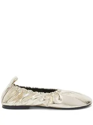 JIL SANDER Gathered Leather Ballerina Shoes - Yellow