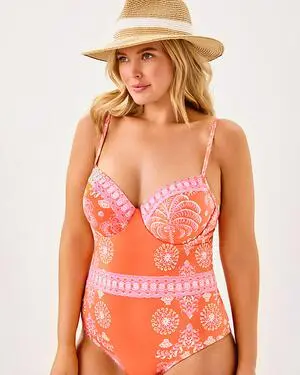 LILLY PULITZER Palma One-piece Swimsuit - Papaya Breezy Palm Engineered One Piece