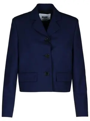 MSGM Virgin Wool Crop Blazer - Navy