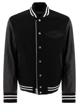 Sacai Gonz Wool Melton X Leather' Bomber Jacket - Black | Editorialist