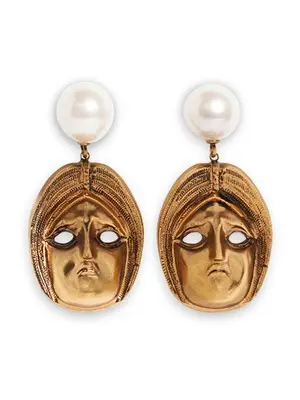 Etro Masks Pearl Drop Earrings - Gold