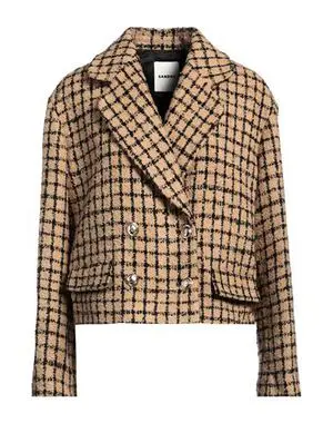 Sandro Bouclé Checked Double-breasted Blazer - Sand