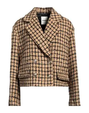 Sandro Bouclé Checked Double-breasted Blazer - Sand