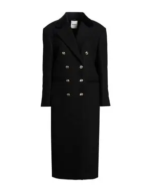 Sandro Flannel Double-breasted Coat With Velvet Trims