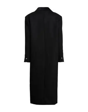 Sandro Flannel Double-breasted Coat With Velvet Trims