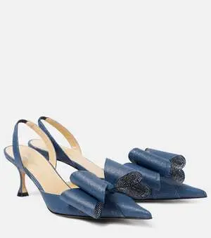 Mach & Mach Le Cadeau 65 Denim Slingback Pumps - Blue