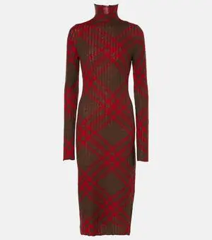 Burberry Check Ribbed-knit Midi Dress - Red