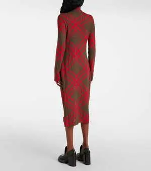 Burberry Check Ribbed-knit Midi Dress - Red