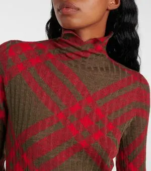 Burberry Check Ribbed-knit Midi Dress - Red