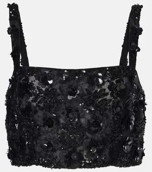 Dolce & Gabbana Floral-appliqué Sequined Crop Top