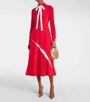 Valentino Garavani Crêpe De Chine Midi Dress With Contrast Tie Detail - Multicoloured