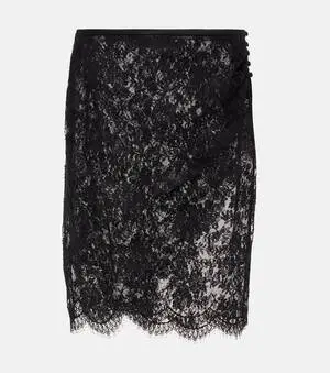 Saint Laurent Sheer Cotton-blend Lace Wrap Skirt - Black