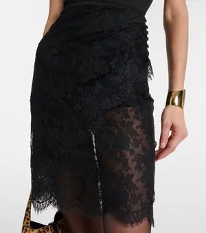Saint Laurent Sheer Cotton-blend Lace Wrap Skirt - Black