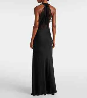 Saint Laurent Lace-trimmed Silk Gown