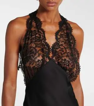Saint Laurent Lace-trimmed Silk Gown