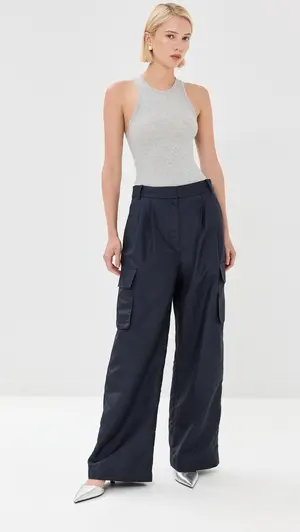 Tibi Crispy Nylon Stella Pleated Cargo Pants